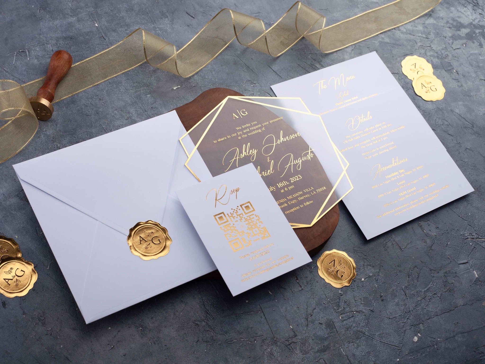 White and Gold Wedding Invitations