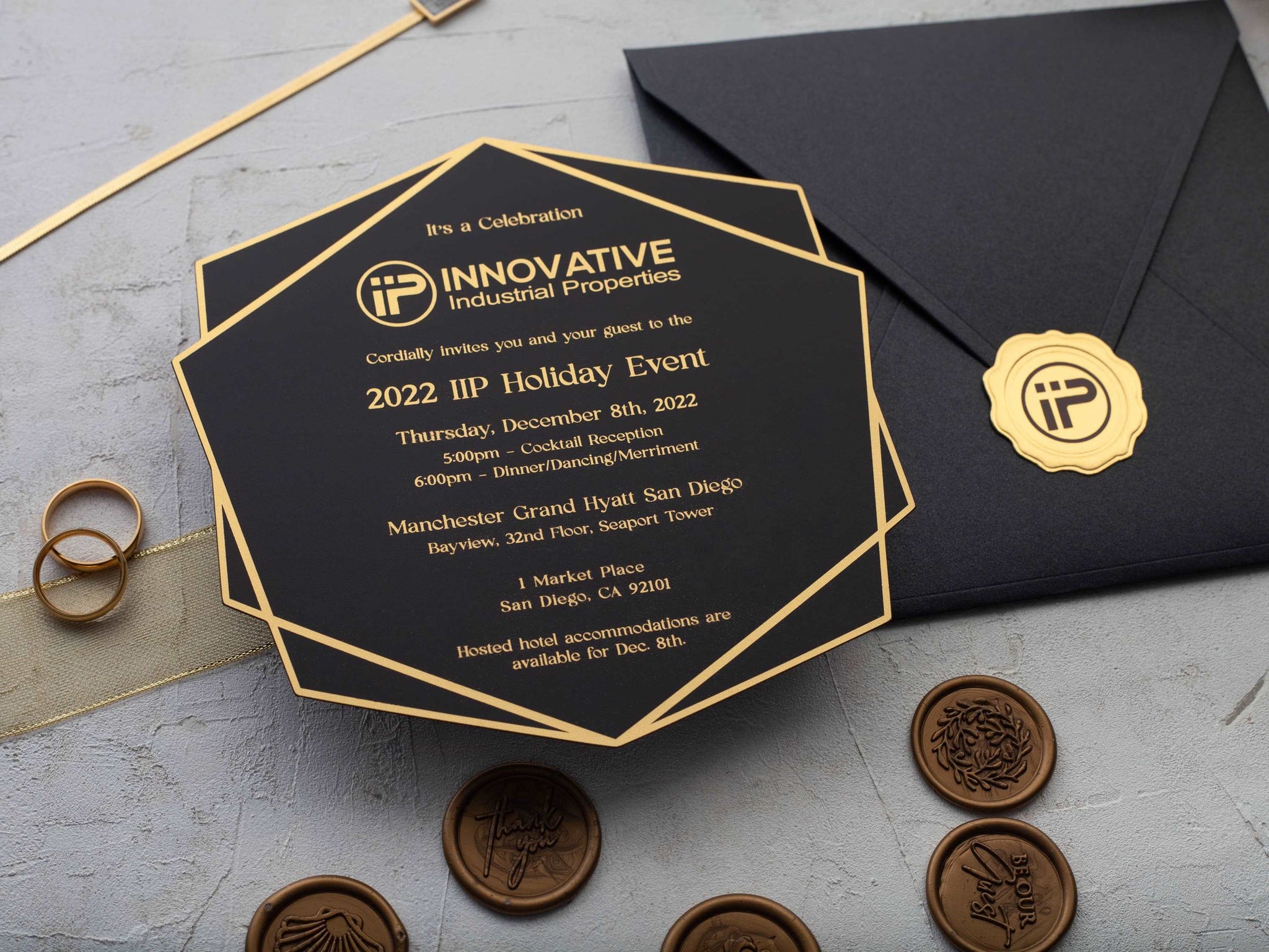 Business Invitation, Black and Gold Corporate Invitations, Black Acryl