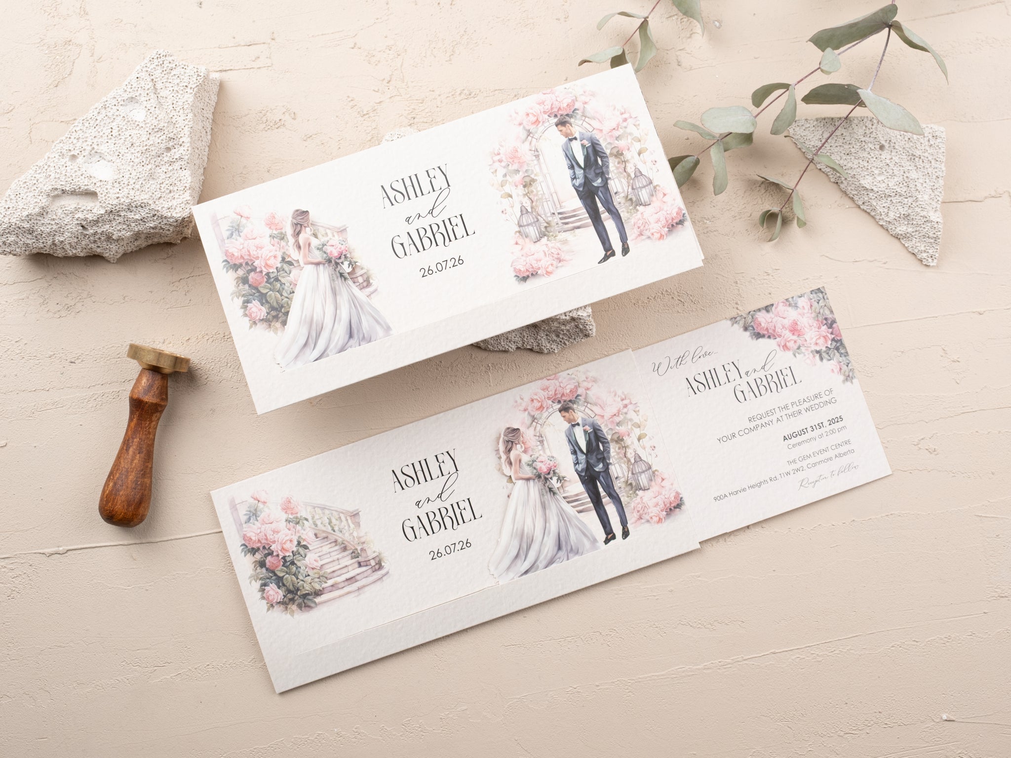 Elegant Sliding Wedding Invitation - Floral Watercolor Design