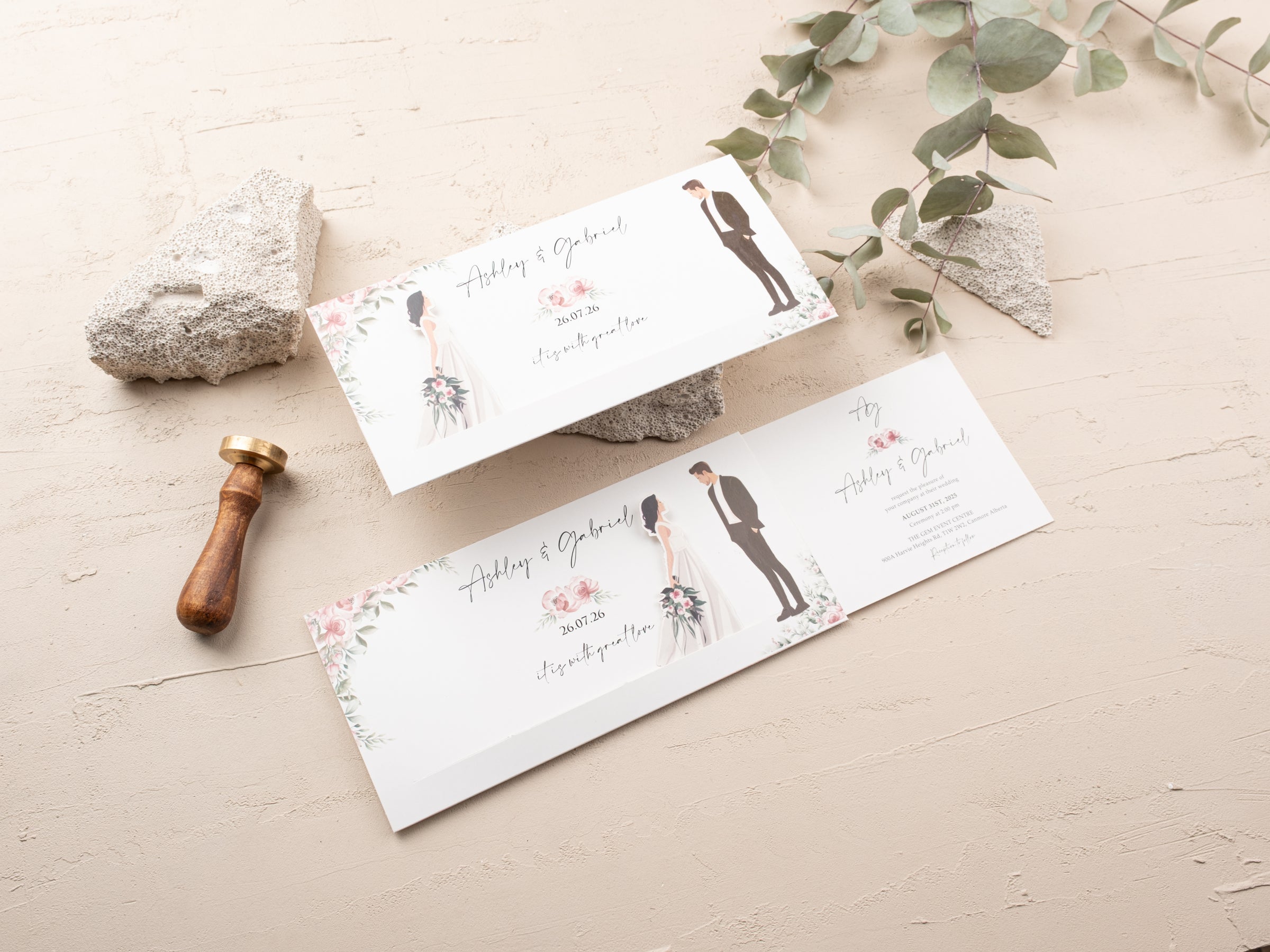 Minimalist Sliding Wedding Invitation - Blush Floral Design